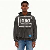 China Clothing Manufacturer Custom High Quality Vintage Cropped Heavyweight Distressed Zip up Printed Long Autumn Men's Hoodie for sale