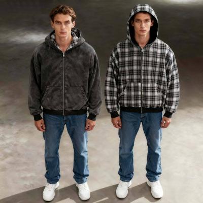 China Custom StreetWear Heavyweight Terry 100% Organic Cotton 3D Digital Printed Hoodie 380 Gsm 400gsm Double Layers Plaid Hoodie for sale