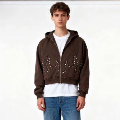 China Custom Rhinestone French Terry Blank Heavyweight 350g Oversized Baggy Loose Fit Street Hip Hop Vintage Thermal Sweatshirt Hoodie for sale