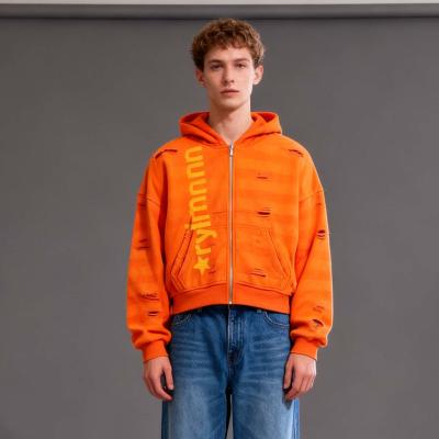 China Custom High Quality Heavyweight Drop Shoulder Oversized Zip up Streetwear Long Stripe Baggy 100% Cotton Printed Hoodie for Men for sale
