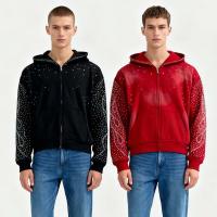 China Manufacturer Designer High Quality Diamond Rhinestone Zip up Streetwear Jacket Custom Streetwear Cotton Oversized Boxy Hoodie for sale