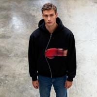 China Manufacturer Custom Heavyweight Printed  French Terry 100% Cotton Irregular Zipper Graphic Oversized Baggy Boxy Hoodies for Men for sale