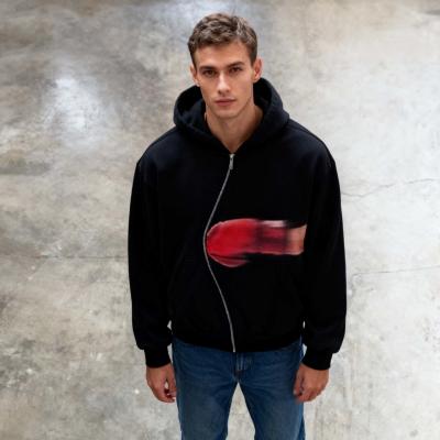China Manufacturer Custom Heavyweight Printed  French Terry 100% Cotton Irregular Zipper Graphic Oversized Baggy Boxy Hoodies for Men for sale