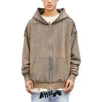 China OEM/ODM Custom Solid Oversized Washed Zip up Hoodie Organic Cotton Men's Street Wear French Terry Acid Washed Hoodie for sale