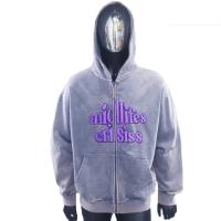 China Custom Vintage Wash Premium Hoodies Embroidered Washed Cotton Distressed Zip up Hoodie Heavyweight Men Streetwear Sweatshirt for sale