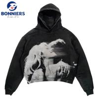 China Streetwear Hip Hop Graphic Luxury Hoodie High Quality French Terry Cut and Sew Hoodie Men Custom Oversized Heavyweight Hoodie for sale