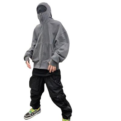 China Custom Design Logo Streetwear Plain Thick Cotton Blank Zip up Ninja Hoodie Sleeve Fleece Oversize Cropped Hoodies Men for sale