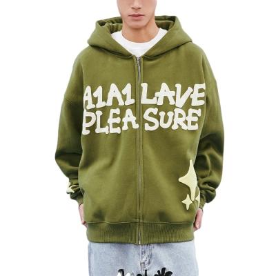 China Oem Custom High Quality Wholesale 100% Cotton Hoodie Street Wear Puff Printing Zip up Men Design Plus Size Unisex Hoodies for sale