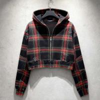 China Manufacturer Custom Heavyweight Cotton Long Plaid Zip up Men's Hoodie High Quality Oversized Cropped Boxy Fit Streetwear Hoodie for sale