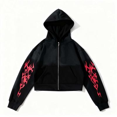 China Manufacturer Custom Heavyweight Acid Wash Vintage Printed Men's Hoodie High Quality Long Oversized Ditressed Zip up Hoodie Men for sale
