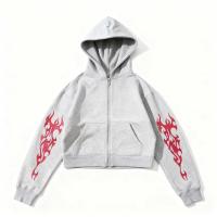 China Manufacturer Custom Heavyweight Acid Wash Vintage Printed Men's Hoodie High Quality Long Oversized Ditressed Zip up Hoodie Men for sale