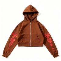 China Manufacturer Custom Heavyweight Acid Wash Vintage Printed Men's Hoodie High Quality Long Oversized Ditressed Zip up Hoodie Men for sale