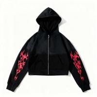 China Manufacturer Custom Heavyweight Acid Wash Vintage Printed Men's Hoodie High Quality Long Oversized Ditressed Zip up Hoodie Men for sale