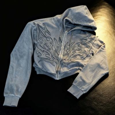 China Custom Patch Embroidery Vintage Distressed Zip up Men's Hoodie Manufacturer 100% Cotton Streetwear Oversized Hoodie for Men for sale