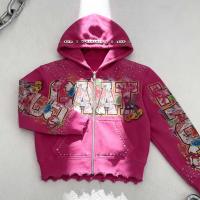 China Manufacturer Custom Men's Designer Heavyweight Acid Wash Rhinestone Hoodie Distressed Zip up Cropped Oversized Streetwear Hoodie for sale