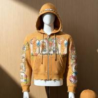 China Manufacturer Custom Men's Designer Heavyweight Acid Wash Rhinestone Hoodie Distressed Zip up Cropped Oversized Streetwear Hoodie for sale