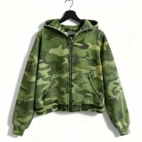 China Custom High Quality Camouflage Rhinestone 100% Cotton Heavyweight Zip up Hoodie Manufacturer Camo Streetwear Hoodie for Men for sale