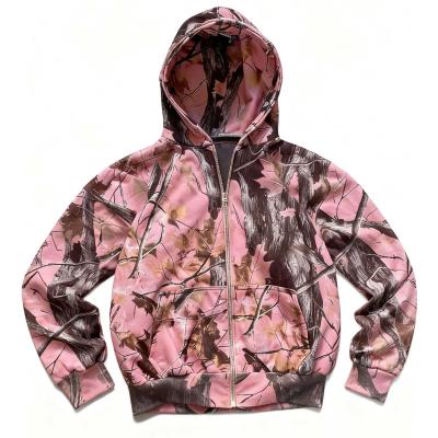 China Manufacturer Custom Heavyweight Camo Zip up Oversized Men's Hoodie Camouflage Sudaderas Hombre Streetwear Cotton Boxy Hoodie for sale