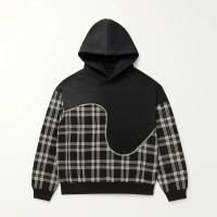 China Manufacturers Custom Patchwork Plaid Color Block Heavyweight Hoodie for Men Oversized Cropped Pullover Men's Hoodie Sweatshirt for sale