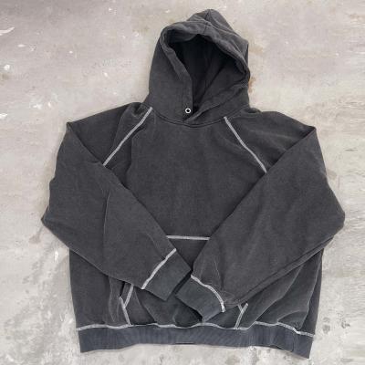 China Heavyweight Vintage Drop Shoulder French Terry Cotton Oem Blank Hoodie Custom Contract Stitch High Quality Hoodie Men Streetwear for sale
