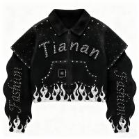 China Custom Designer Street Fashion Black Rhinestone Denim New Styles 2026 Brown Luxury Diamond Cowboy Jeans Plus Size Jacket for Men for sale