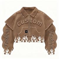 China Custom Designer Street Fashion Black Rhinestone Denim New Styles 2026 Brown Luxury Diamond Cowboy Jeans Plus Size Jacket for Men for sale