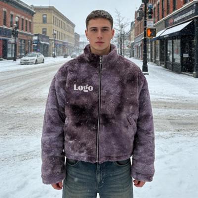 China Manufacturer Custom High Quality Winter Zip up Men's Jackets Varsity Tie Dye Sherpa Fluffy Coral Fleece Outdoor Jacket for Men for sale