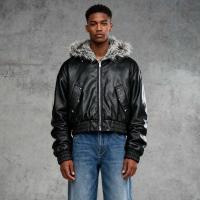 China High Quality Manufacturer Custom Men's Jacket Winter Coat Pu Baggy Zip up Fur Lining Loose Windbreaker Leather Jacket for Men for sale