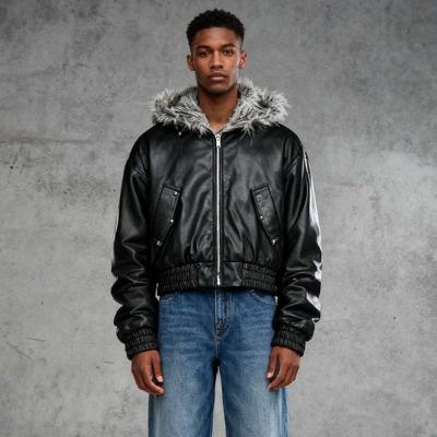 China High Quality Manufacturer Custom Men's Jacket Winter Coat Pu Baggy Zip up Fur Lining Loose Windbreaker Leather Jacket for Men for sale