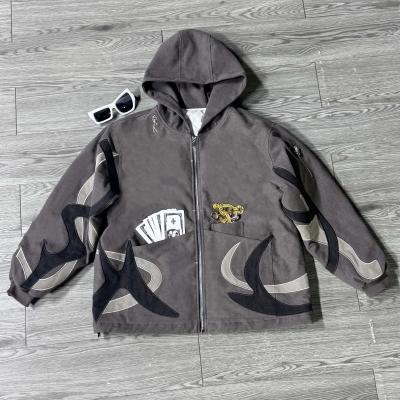 China Manufacturer Custom Patchwork Embroidery Zip up Men's Denim Jacket High Quality Winter with Cotton Outdoor Bomber Jacket for Men for sale