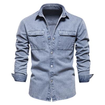 China Trending Product Hot Selling Jogger Acid Wash Men's Shirt Jacket Wholesale Custom Button Vintage Long Autumn Jacket for Men for sale