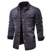 China High Quality Distressed Men's Denim Jacket New Vintage Style Long Sleeve Coat with Button Decoration Wholesale Available Jacket for sale