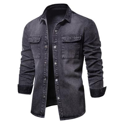 China High Quality Distressed Men's Denim Jacket New Vintage Style Long Sleeve Coat with Button Decoration Wholesale Available Jacket for sale