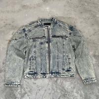 China High Quality Retro Distressed Acid Wash Denim Varsity Men's Jackets Custom Streetwear Motorbike Racing Coat Jacket for Men for sale