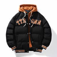 China Custom High Quality Puffer Jacket Men Wholesale Men'S Autumn and Winter Hooded Fashion Letter Printed Cotton Coat for sale
