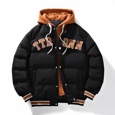 China Custom High Quality Puffer Jacket Men Wholesale Men'S Autumn and Winter Hooded Fashion Letter Printed Cotton Coat for sale