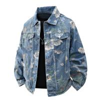 China 2025 Autumn Winter Button Coat Fashion Lapel Collar Long Sleeve Printed Denim Bomber Varsity Pocket Men's Tops Clothes Jacket for sale