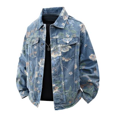 China 2025 Autumn Winter Button Coat Fashion Lapel Collar Long Sleeve Printed Denim Bomber Varsity Pocket Men's Tops Clothes Jacket for sale