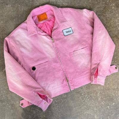 China Custom Heavyweight Acid Washed Zip up Streetwear Jacket Unisex High Quality Sun Faded Winter Puffer Work Varsity Jacket for Men for sale