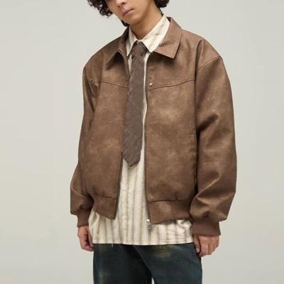 China 2025 Hot Sale Streetwear Motorcycles Windbreaker Leather Jackets Custom Logo Heavyweight Varsity Bomber Work Jacket for sale