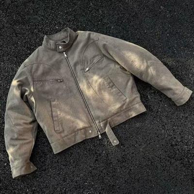China Custom High Quality Streetwear Motorcycle Acid Wash Zip up Men'S Jacket Wholesale Letterman Outdoor Sport Jacket for Men for sale