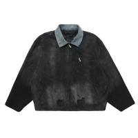 China 2025 New Custom Logo Old Cut Fashion Spray Bay Jacket Men Vintage Lapel Denim High Quality Heavy Weight Acid Wash Men'S Jacket for sale