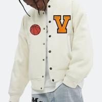 China OEM/ODM 100% Wool Rose Embroidery Fleece Varsity Bomber Letter Jacket Stand Casual Woven High Quality Custom Winter for Men for sale