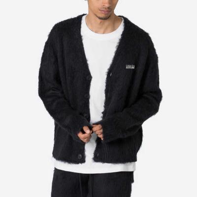 China New Style 2024 Manufacturer Custom Brushed Men'S Mohair Cardigan Knit Sweater Wholesale Oversized Fuzzy Jacquard Jacket for Men for sale