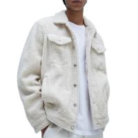 China Warm Plain White Fleece Faux Shearling Jacket for Men Stand Casual Woven Jacket OEM Custom Winter Dyed Nylon Finished for sale
