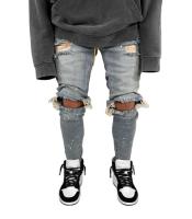 China OEM/ODM High Street Denim Jeans Fashion Splash-ink Wash Hip Hop Pants Knee Holes High Quality Men's Trousers for sale
