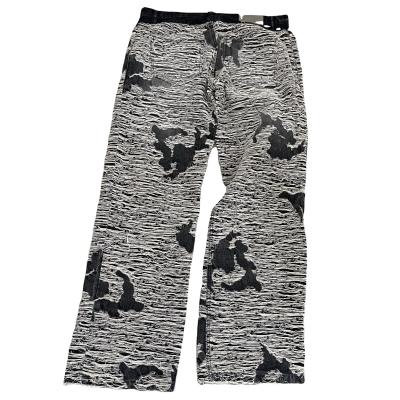 China Hip Hop High Quality Cut Raw Edge Stacked Sweat Denim Jeans Pants Men Manufacturer Custom Distressed Baggy Sweatpants Jeans for sale
