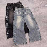 China Streetwear High Quality Acid Wash Jogger Denim Jeans Pants for Men Custom Wide Straight Leg Rhinestone Low Moq Baggy Jeans Pants for sale