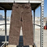 China Custom Men's Denim Jeans Vintage Y2K Brown Acid Washed Double Knee Carpenter Work Wide Leg Distressed Canvas Streetwear Pants for sale