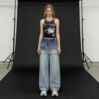 China Custom Women's Baggy Pants Y2k Streetwear Vintage Graphic Print Boyfriend Full Length Casual Oversized Wide Leg Denim Jeans for sale